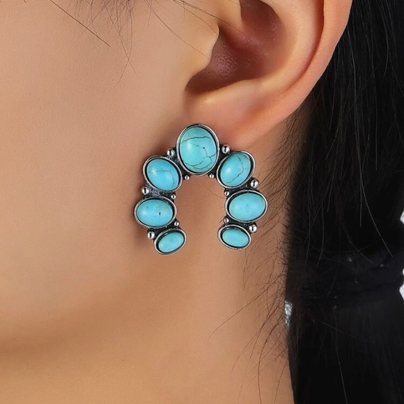 Jewelry | Turquoise Half Hoop Drop Boho Stud Earrings | Poshmark